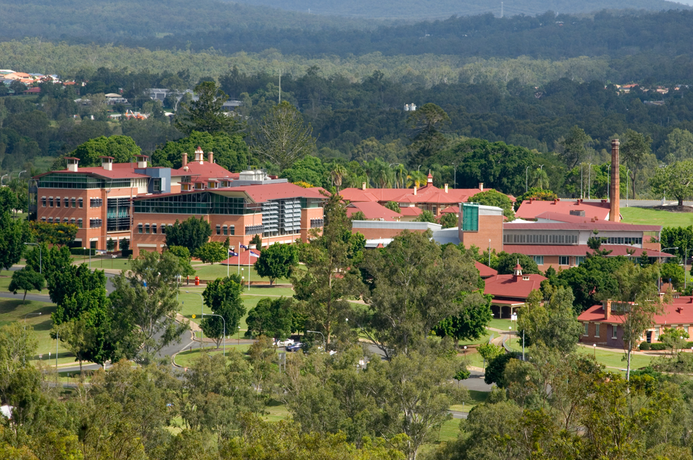 View of University of Queensland campus, from Denmark Hill water tower ...