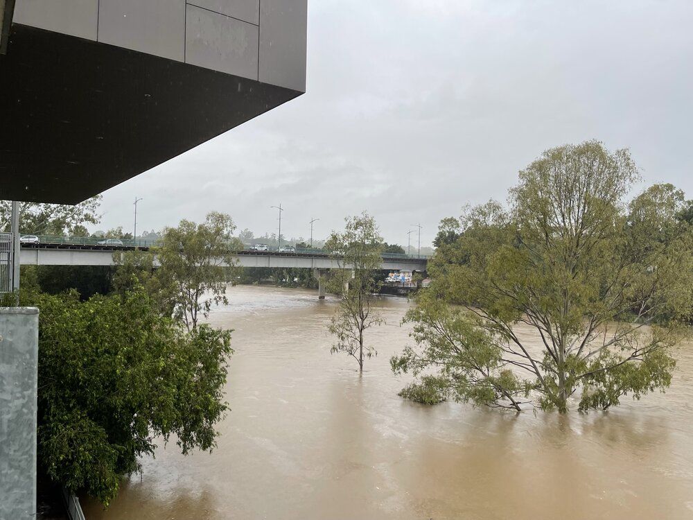 David Trumpy Bridge during flood, Bremer River, Ipswich, February 2022 ...